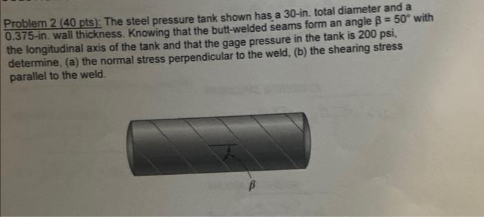 Solved Problem 2 ( 40 pts): The steel pressure tank shown | Chegg.com