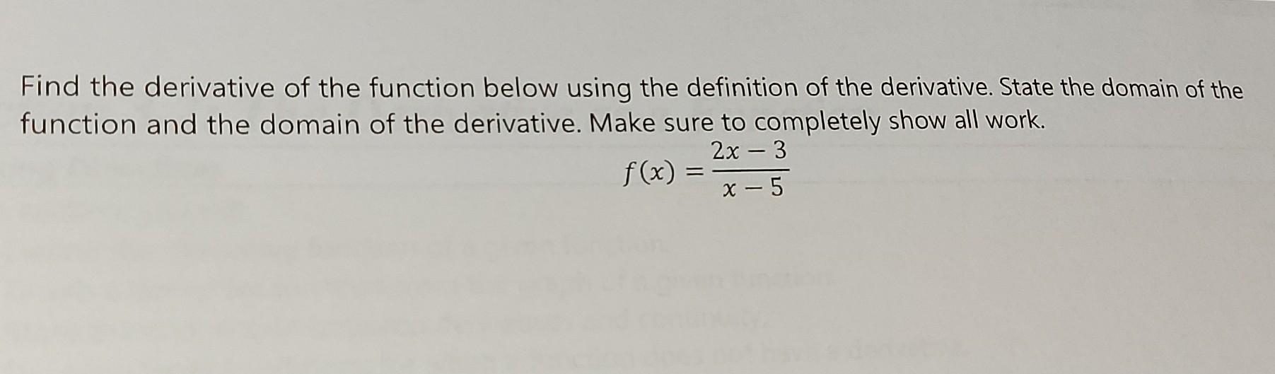 Solved Find the derivative of the function below using the | Chegg.com