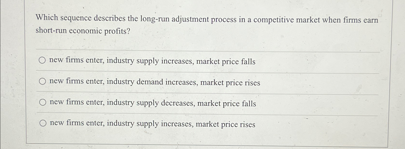 Solved Which sequence describes the long-run adjustment | Chegg.com