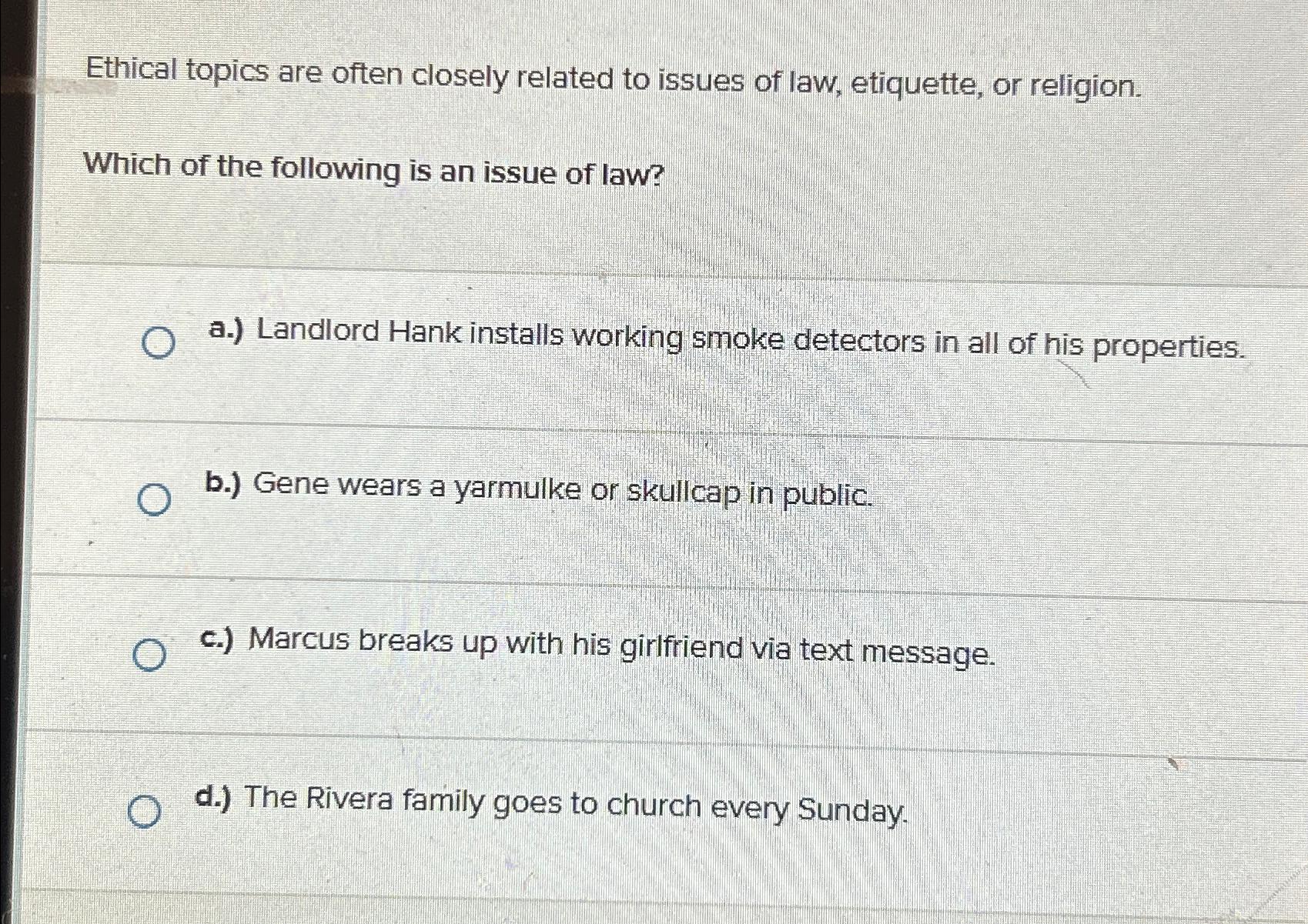 Solved Ethical topics are often closely related to issues of | Chegg.com