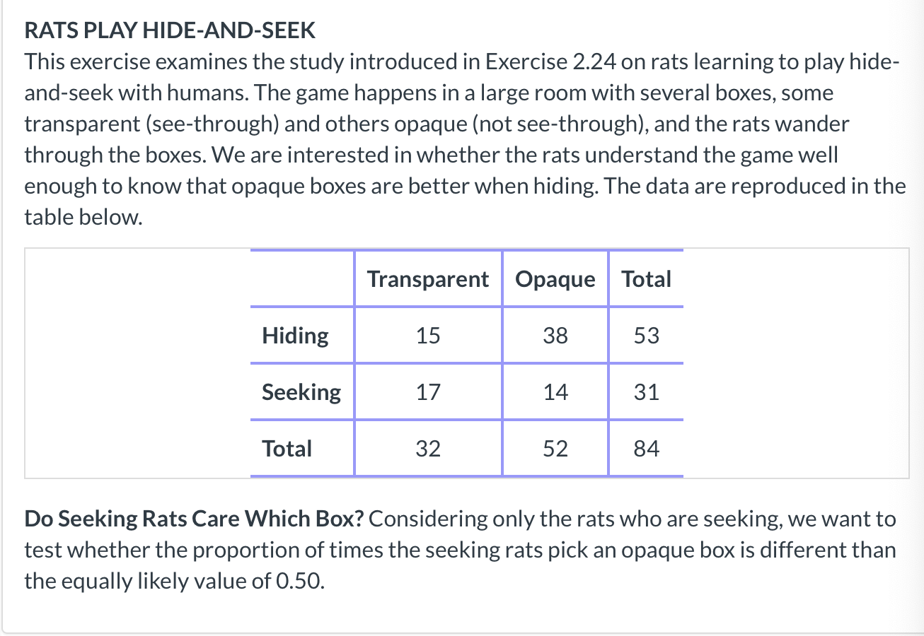 Solved RATS PLAY HIDE-AND-SEEKThis exercise examines the | Chegg.com