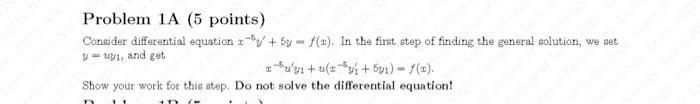 Solved Problem 1A (5 points) Consider differential equation | Chegg.com