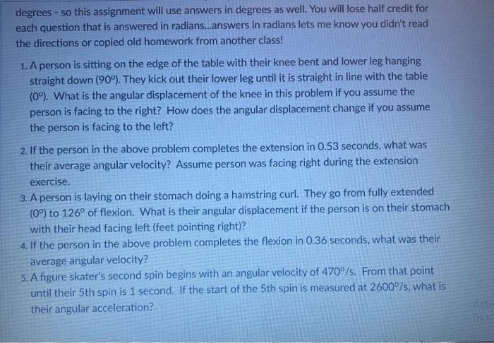 Solved degrees - so this assignment will use answers in | Chegg.com