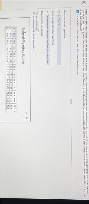 Solved test statistic l value and full anova one way table | Chegg.com