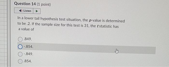 Solved In a lower tail hypothesis test situation, the | Chegg.com