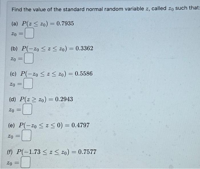 Solved Find the value of the standard normal random variable | Chegg.com