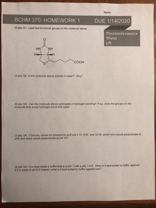 Solved Name: BCHM 370: HOMEWORK 1 DUE 1/14/2020 (5 pts) Q1: | Chegg.com
