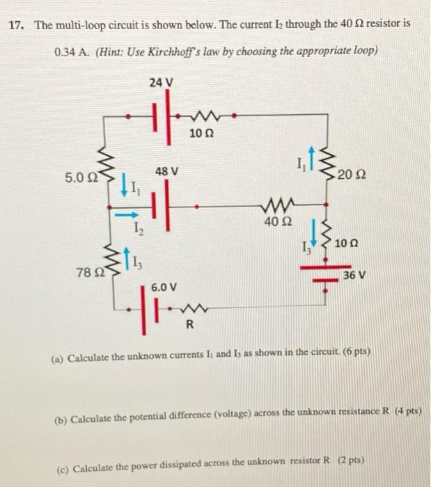 Solved 17. The multi-loop circuit is shown below. The | Chegg.com