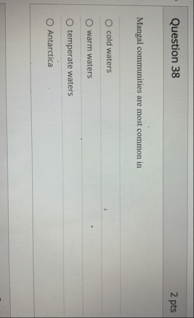 Solved Question 382 ﻿ptsMangal communities are most common | Chegg.com