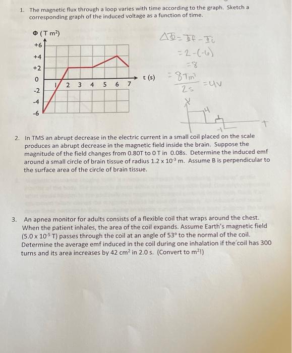 Solved 1. The magnetic flux through a loop varies with time | Chegg.com