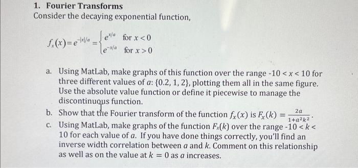 1. Fourier Transforms Consider the decaying | Chegg.com