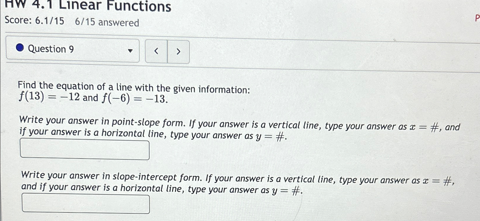 Solved HW 4.1 ﻿Linear FunctionsScore: 6.115,615 | Chegg.com