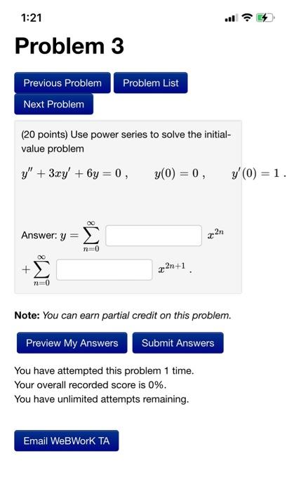 Solved (20 points) Use power series to solve the | Chegg.com
