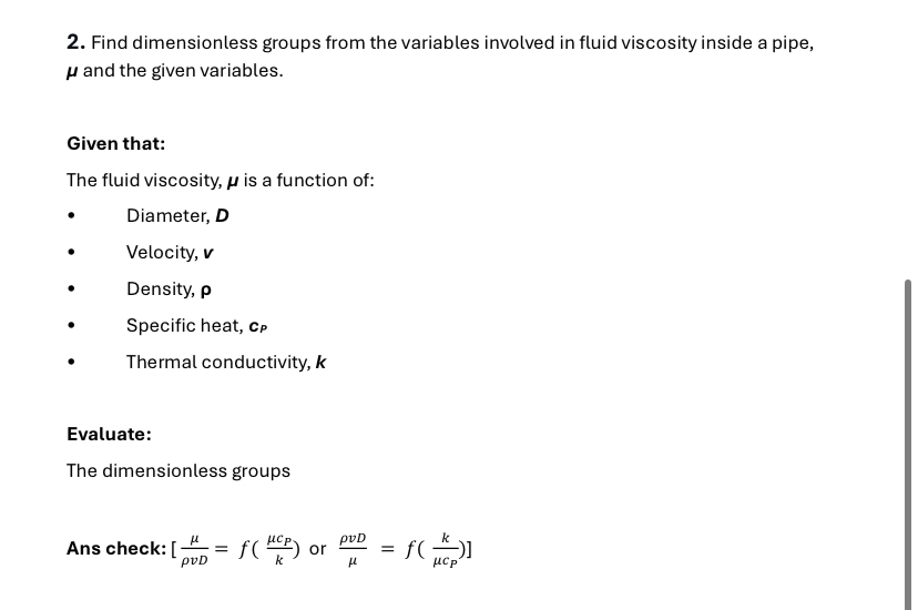 Solved Find dimensionless groups from the variables involved | Chegg.com
