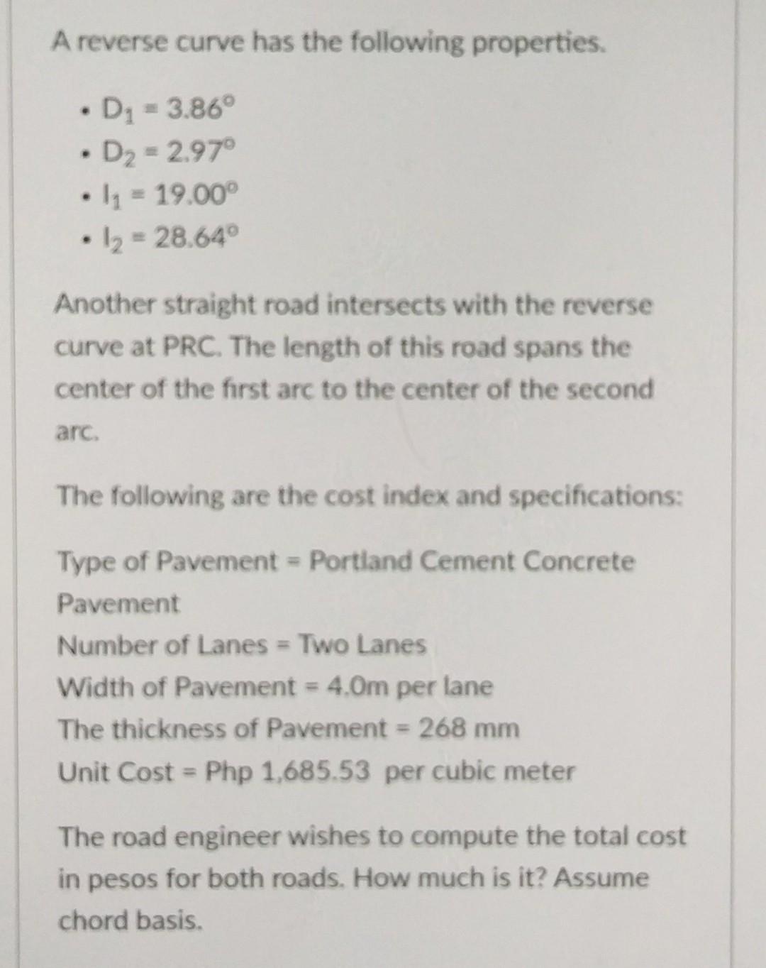 Solved A reverse curve has the following properties. . • D₁ | Chegg.com