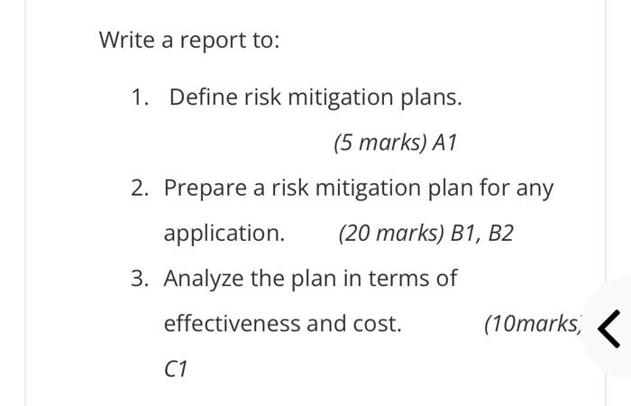 Solved Write a report to: 1. Define risk mitigation plans. | Chegg.com