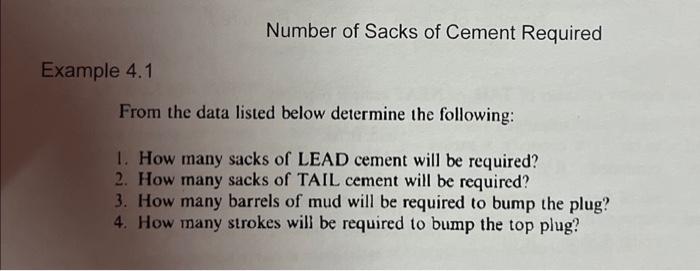 Solved Number of Sacks of Cement Required mple 4.1 From the | Chegg.com