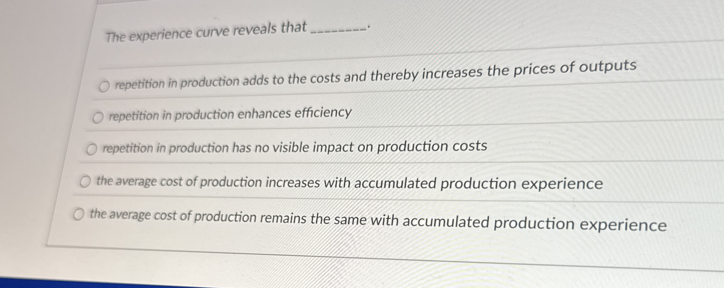 Solved The experience curve reveals that q,repetition in | Chegg.com