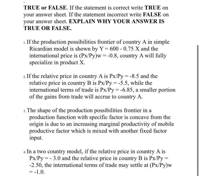 Solved TRUE or FALSE. If the statement is correct write TRUE | Chegg.com