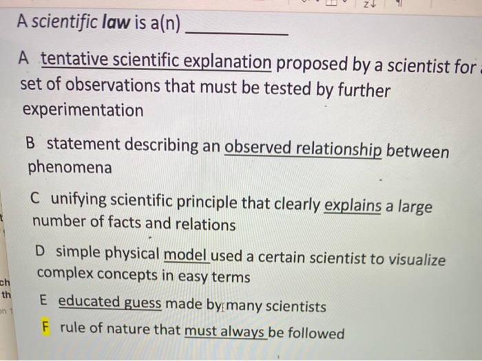 Solved A scientific law is a(n) _ A tentative scientific | Chegg.com