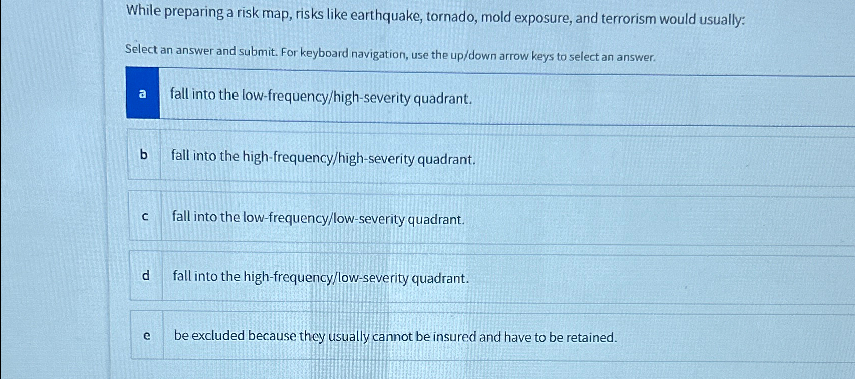 Solved While preparing a risk map, risks like earthquake, | Chegg.com