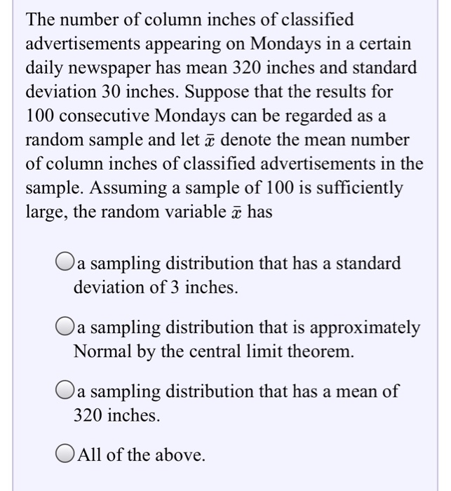 Solved The number of column inches of classified | Chegg.com