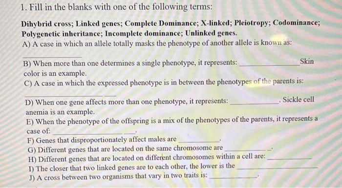 Solved 1. Fill in the blanks with one of the following | Chegg.com