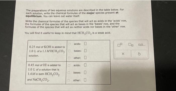 Solved The preparations of two aqueous solutions are | Chegg.com