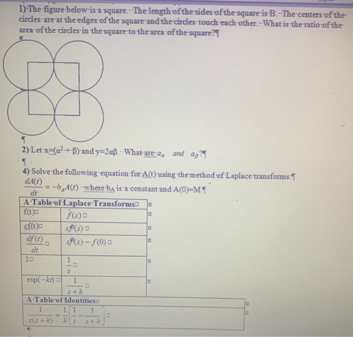 Solved 1)-The-figure below is a square. --The-length of the | Chegg.com