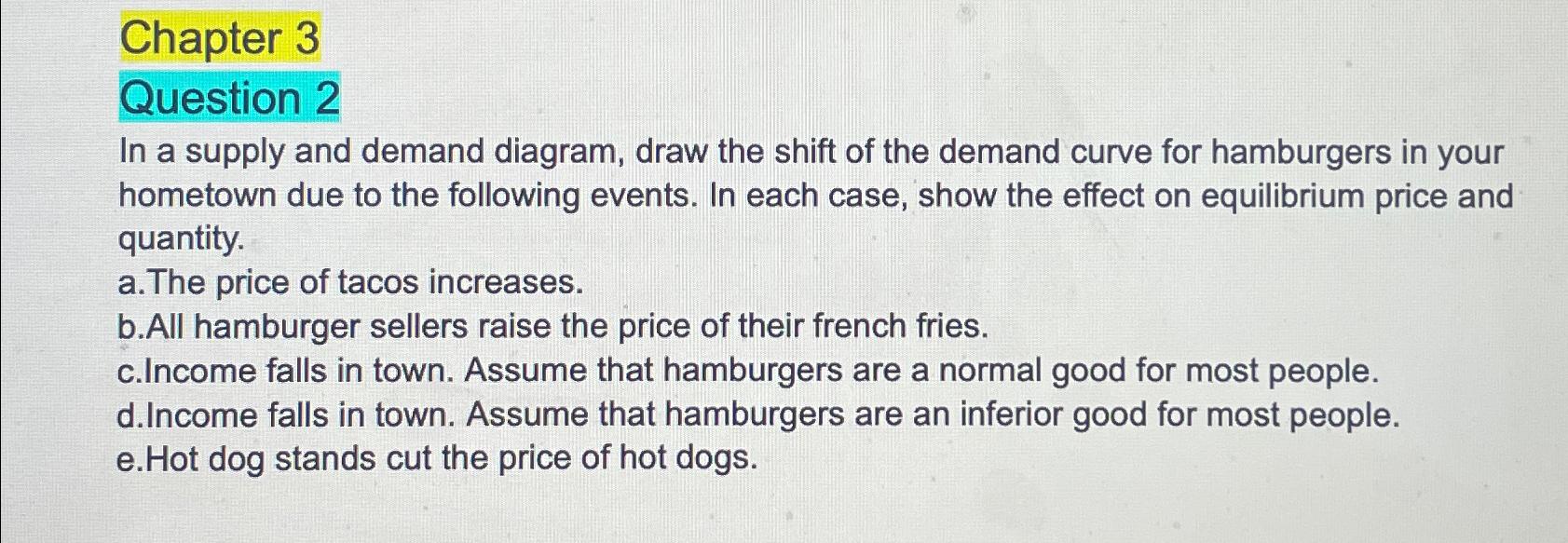 Solved Chapter 3Question 2In a supply and demand diagram, | Chegg.com