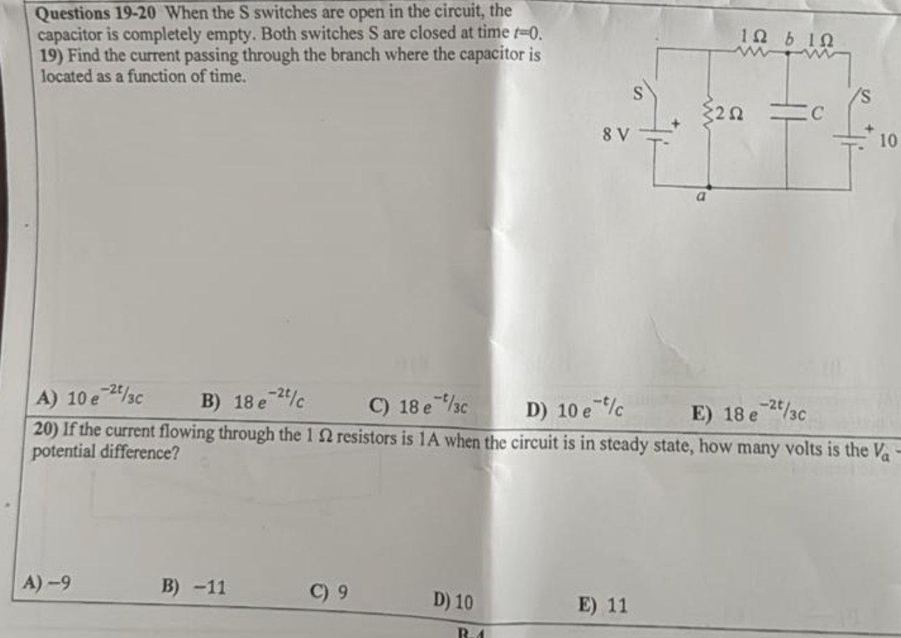 Solved Questions 19-20 ﻿When the S ﻿switches are open in the | Chegg.com