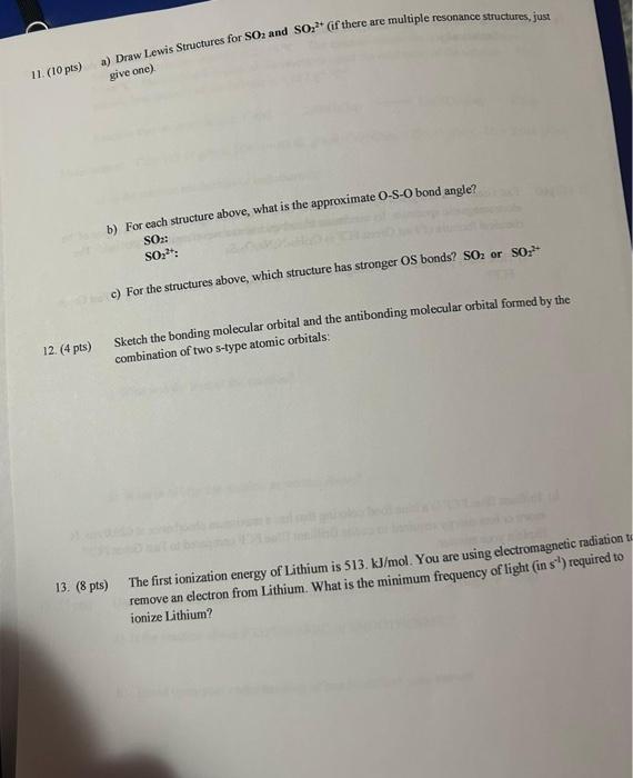 Solved 11. (10pts) a) Draw Lewis Structures for SO2 and | Chegg.com