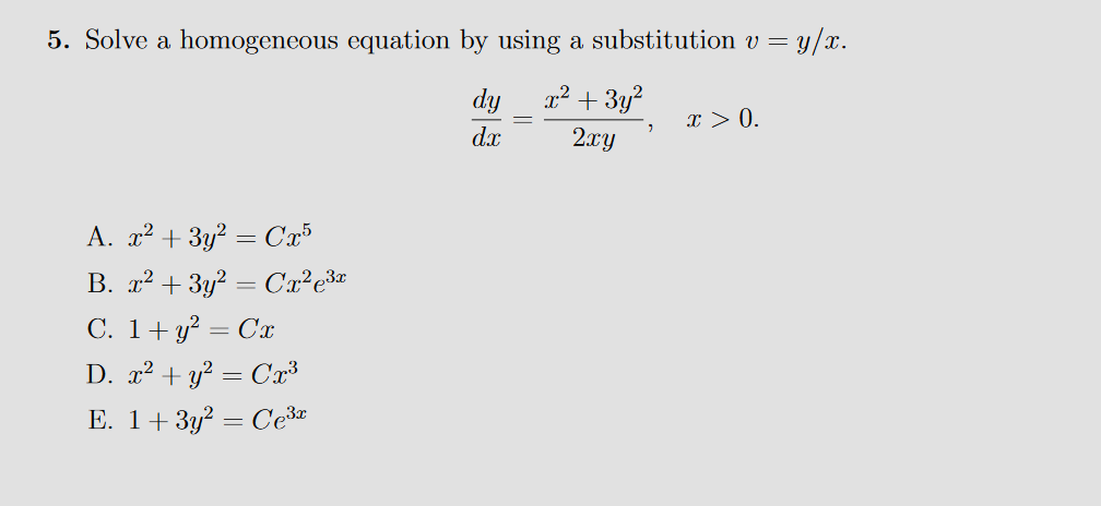 Solved Solve a homogeneous equation by using a substitution | Chegg.com
