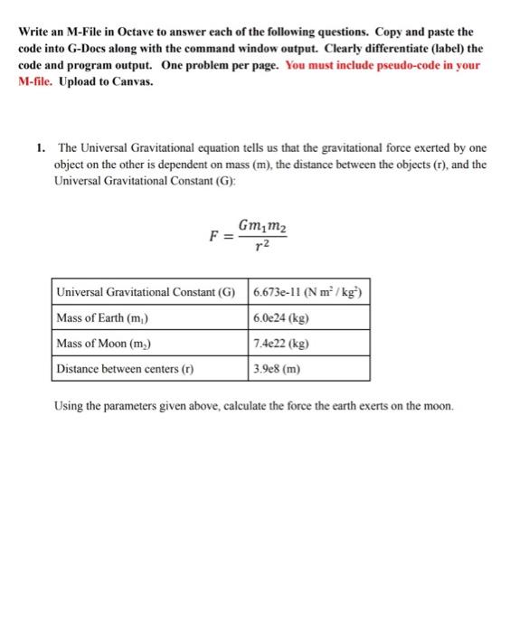 Solved Write an M-File in Octave to answer each of the | Chegg.com