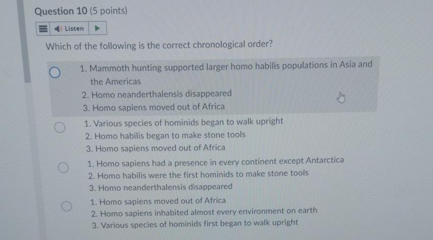 Solved Question 10 ( 5 ﻿points)ListenWhich of the following | Chegg.com