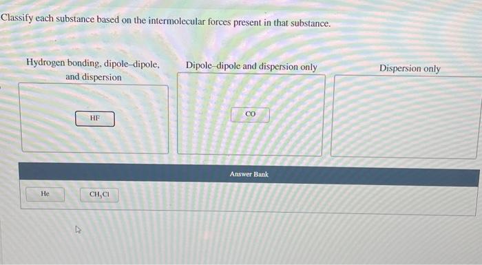 Solved Classify each substance based on the intermolecular | Chegg.com