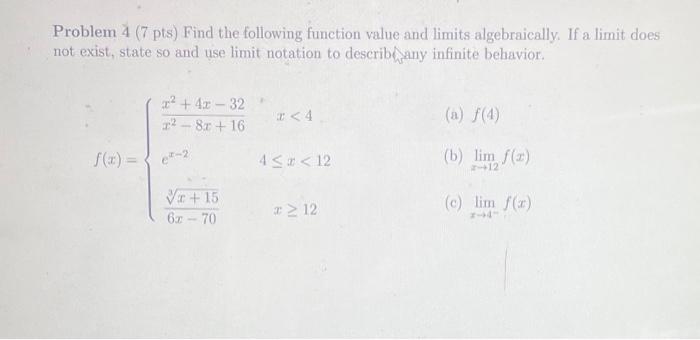 Solved Problem 4 (7 pts) Find the following function value | Chegg.com