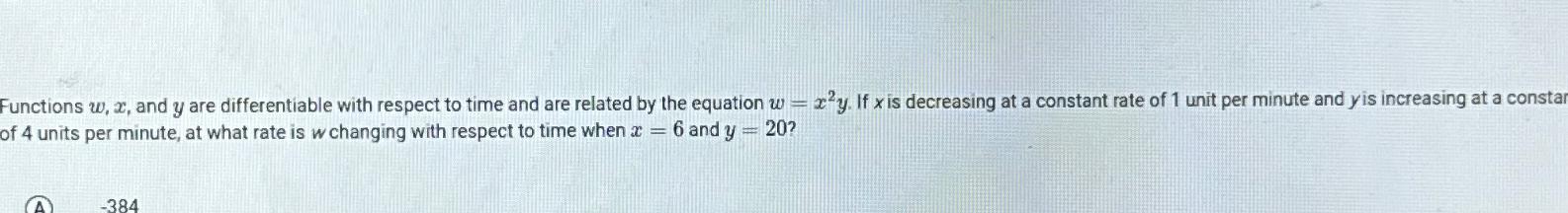 Solved Functions w,x, ﻿and y ﻿are differentiable with | Chegg.com