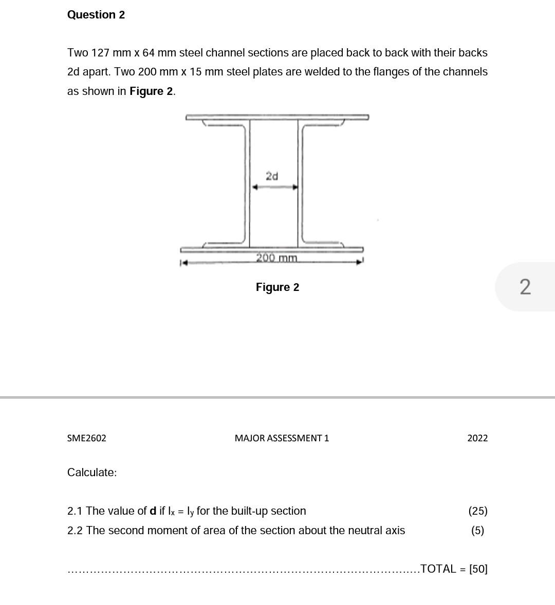 Solved Two 127 mm×64 mm steel channel sections are placed | Chegg.com