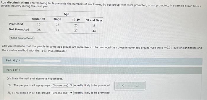 Solved Age discrimination: The following table presents the | Chegg.com