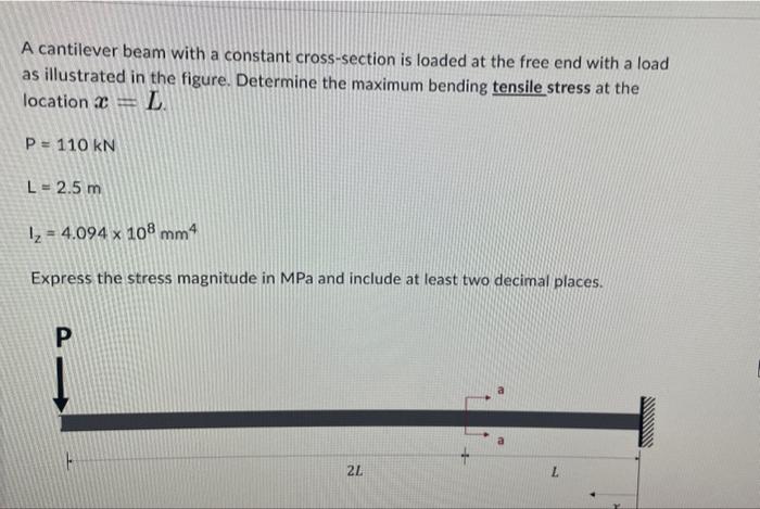 Solved A cantilever beam with a constant cross-section is | Chegg.com