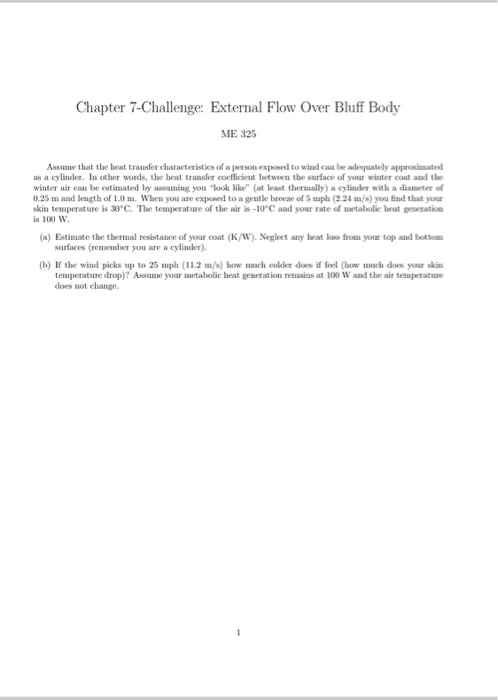 Chapter 7-Challenge: External Flow Over Bluff Body ME | Chegg.com