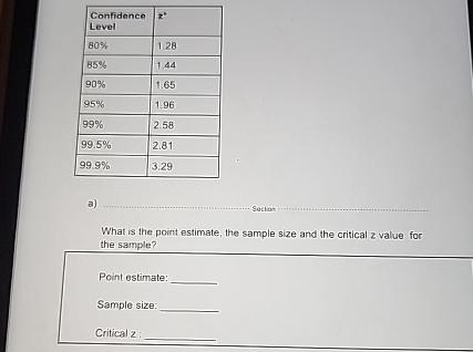 \table[[\table[[Confidence],[Level]],z** | Chegg.com