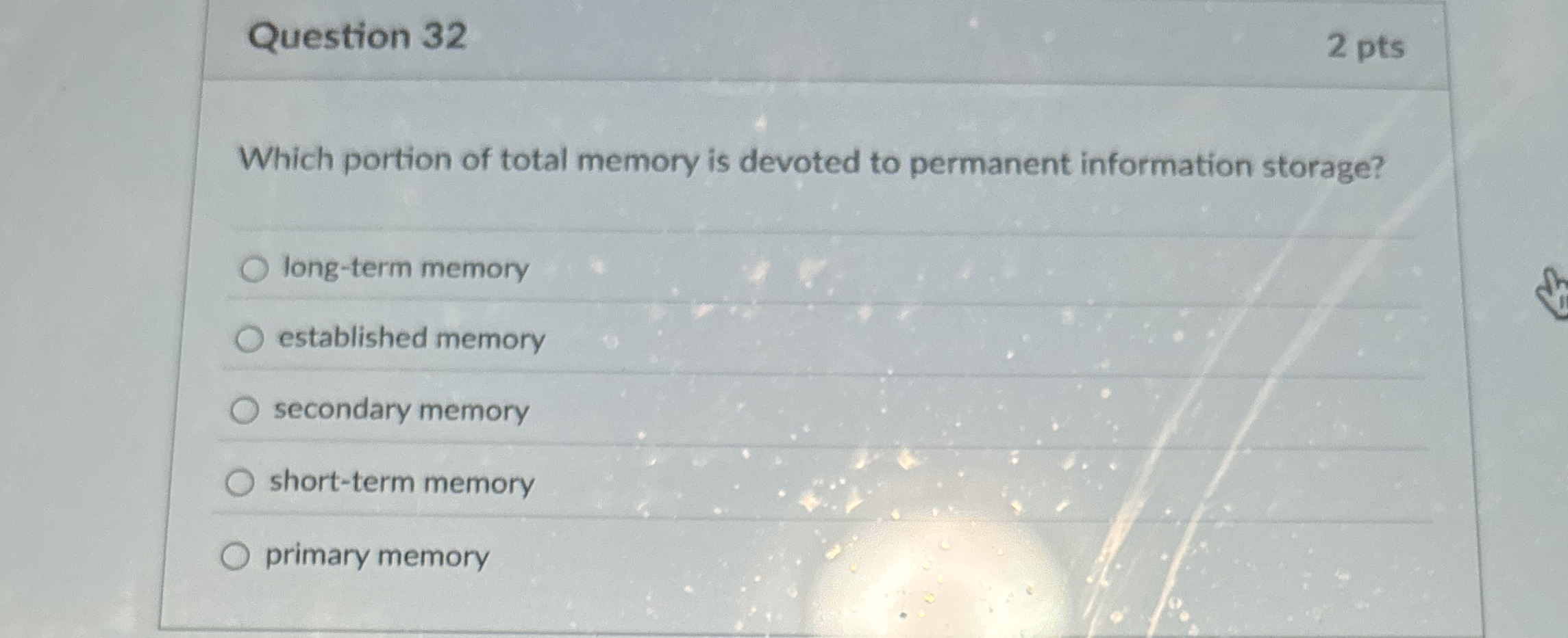 Solved Question 32Which portion of total memory is devoted | Chegg.com