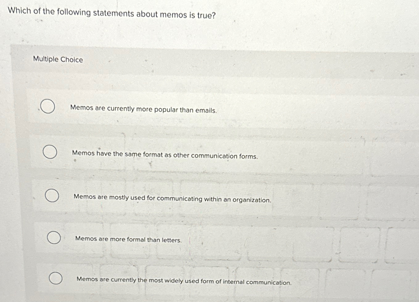 Solved Which of the following statements about memos is | Chegg.com