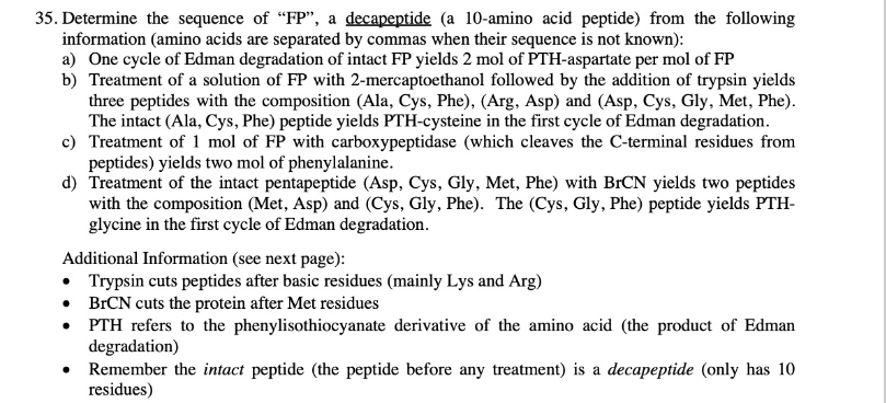 Solved 35. ﻿Determine the sequence of "FP", ﻿a decapeptide | Chegg.com