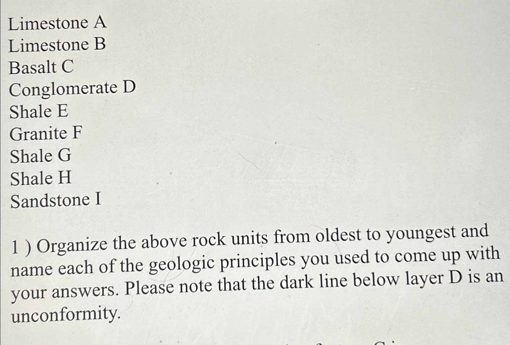 Solved Limestone ALimestone BBasalt CConglomerate DShale | Chegg.com