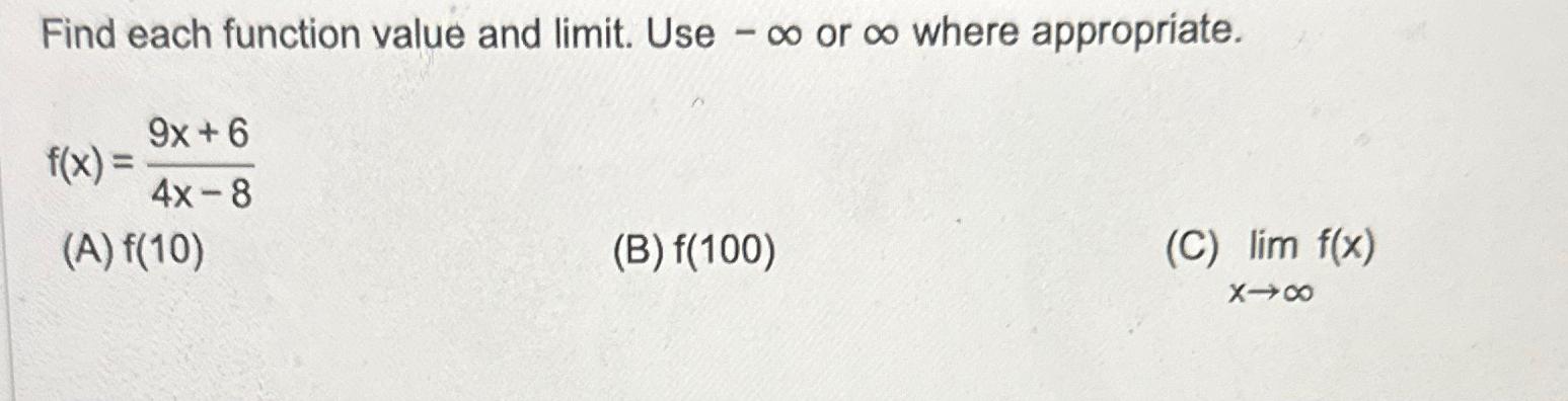 Solved Find each function value and limit. ﻿Use -∞ ﻿or ∞ | Chegg.com