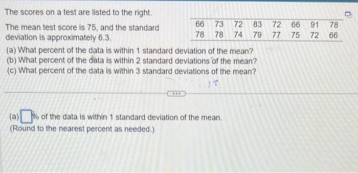 Solved (a) What percent of the data is within 1 standard | Chegg.com