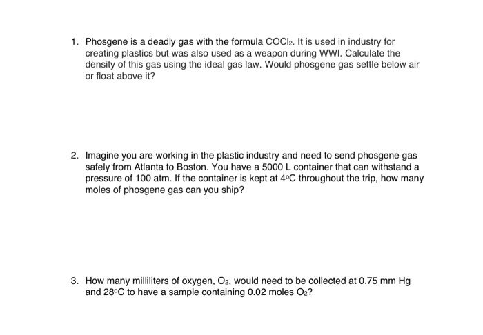 Solved 1. Phosgene is a deadly gas with the formula CoCl2. | Chegg.com